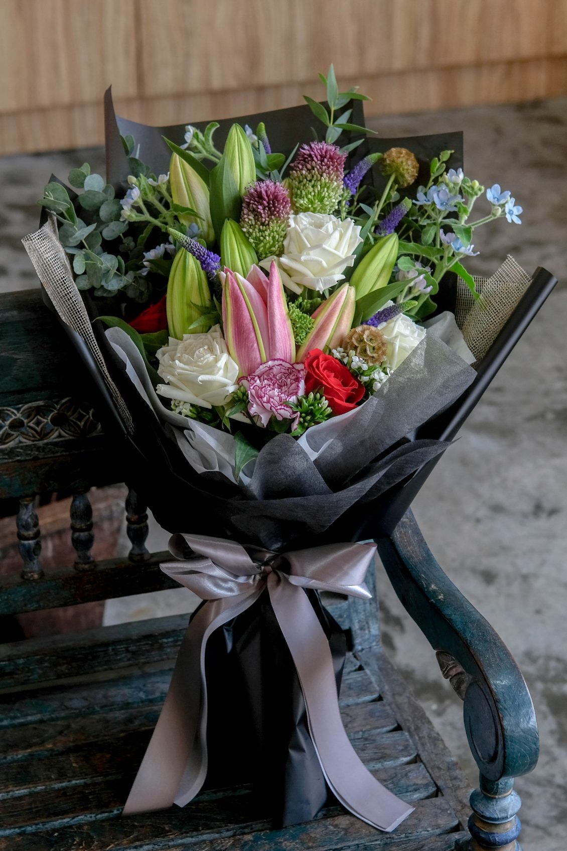 Pink lily and baby alliums - Lylas - The Flower Factory